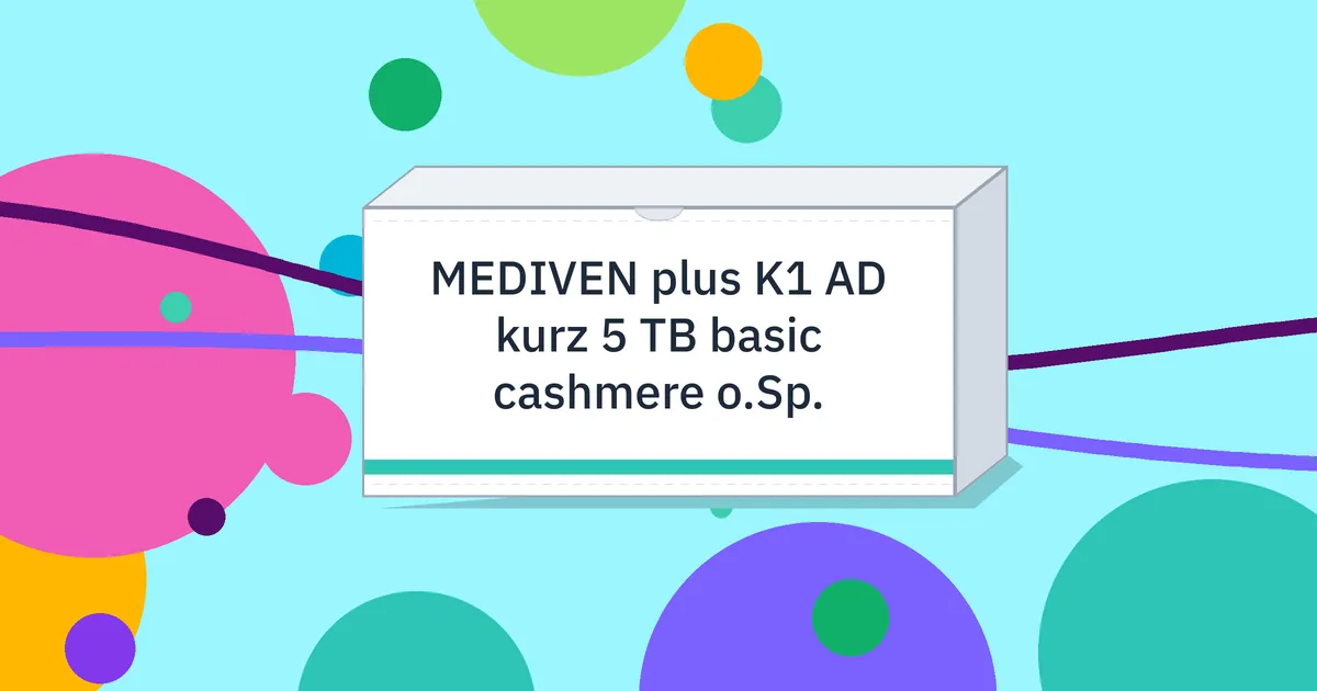 Symbolbild: Packung mit der Aufschrift MEDIVEN plus K1 AD kurz 5 TB basic cashmere o.Sp. (PZN 15045244) – Verfügbarkeit und Bezug in Apotheken in Frankfurt am Main