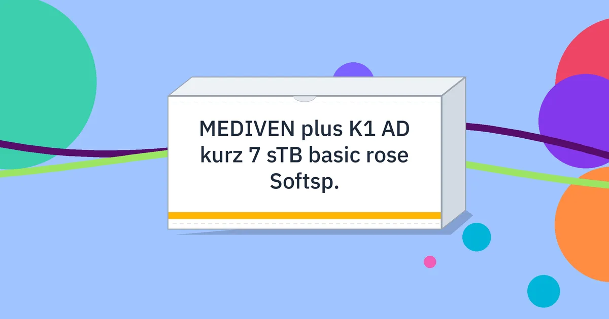 Symbolbild: Packung mit der Aufschrift MEDIVEN plus K1 AD kurz 7 sTB basic rose Softsp. (PZN 15047013) – Verfügbarkeit und Bezug in Apotheken in Frankfurt am Main