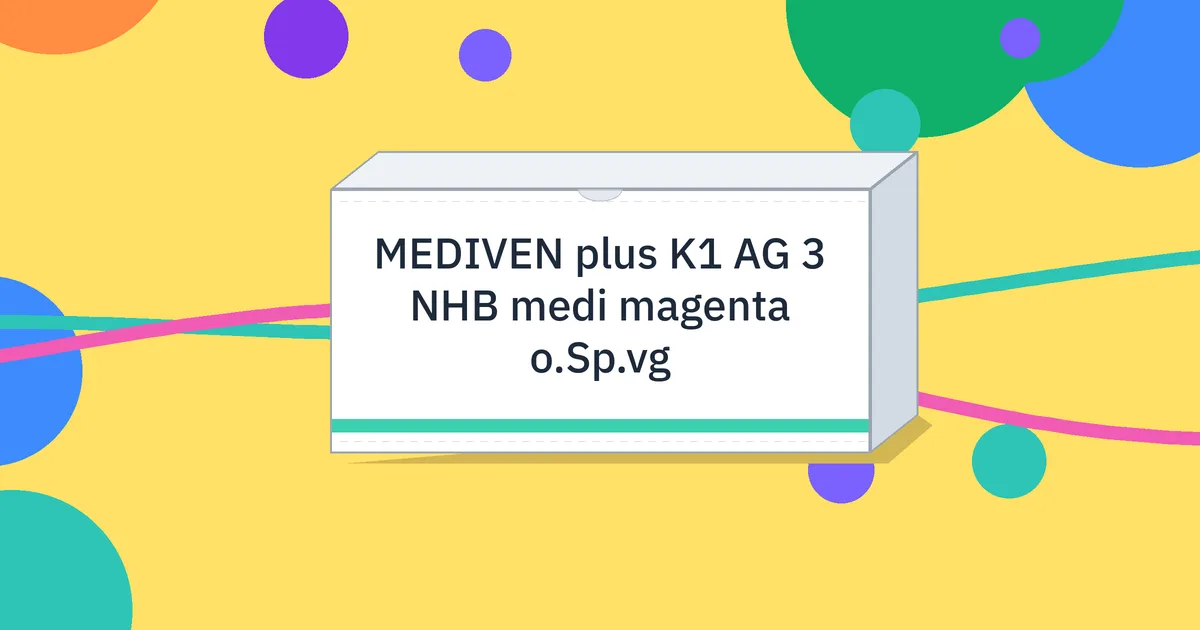 Symbolbild: Packung mit der Aufschrift MEDIVEN plus K1 AG 3 NHB medi magenta o.Sp.vg (PZN 15921817) – Verfügbarkeit und Bezug in Apotheken in Frankfurt am Main