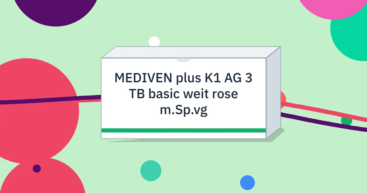 Symbolbild: Packung mit der Aufschrift MEDIVEN plus K1 AG 3 TB basic weit rose m.Sp.vg (PZN 15058784) – Verfügbarkeit und Bezug in Apotheken in Frankfurt am Main
