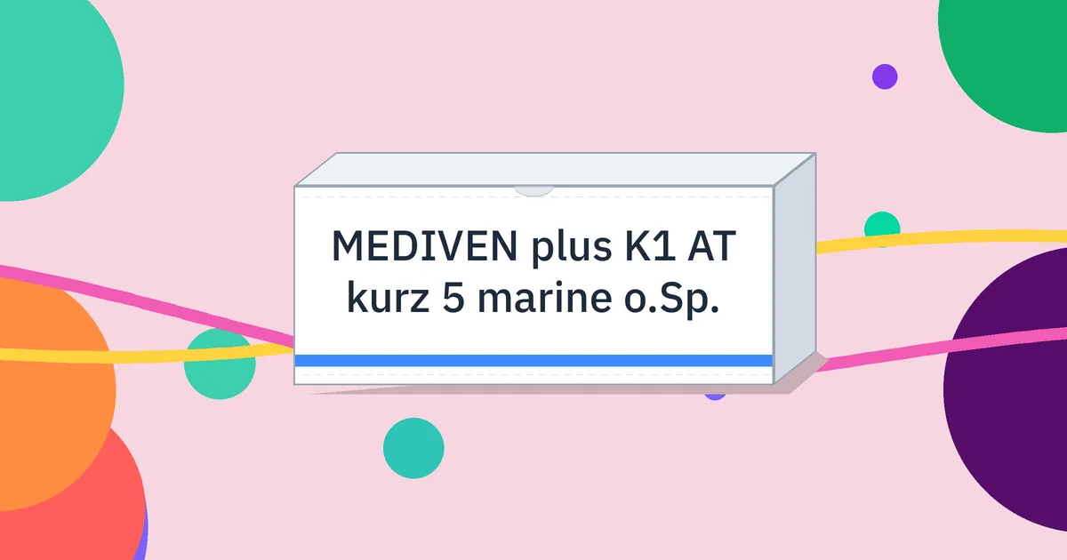 Symbolbild: Packung mit der Aufschrift MEDIVEN plus K1 AT kurz 5 marine o.Sp. (PZN 15025916) – Verfügbarkeit und Bezug in Apotheken in Frankfurt am Main