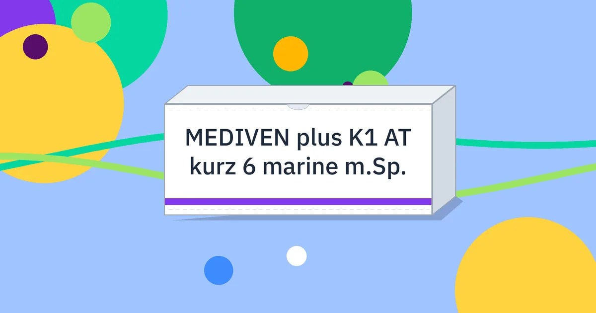 Symbolbild: Packung mit der Aufschrift MEDIVEN plus K1 AT kurz 6 marine m.Sp. (PZN 15026005) – Verfügbarkeit und Bezug in Apotheken in Frankfurt am Main
