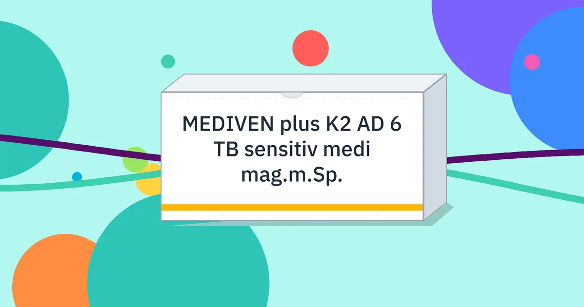 Symbolbild: Packung mit der Aufschrift MEDIVEN plus K2 AD 6 TB sensitiv medi mag.m.Sp. (PZN 15105259) – Verfügbarkeit und Bezug in Apotheken in Frankfurt am Main