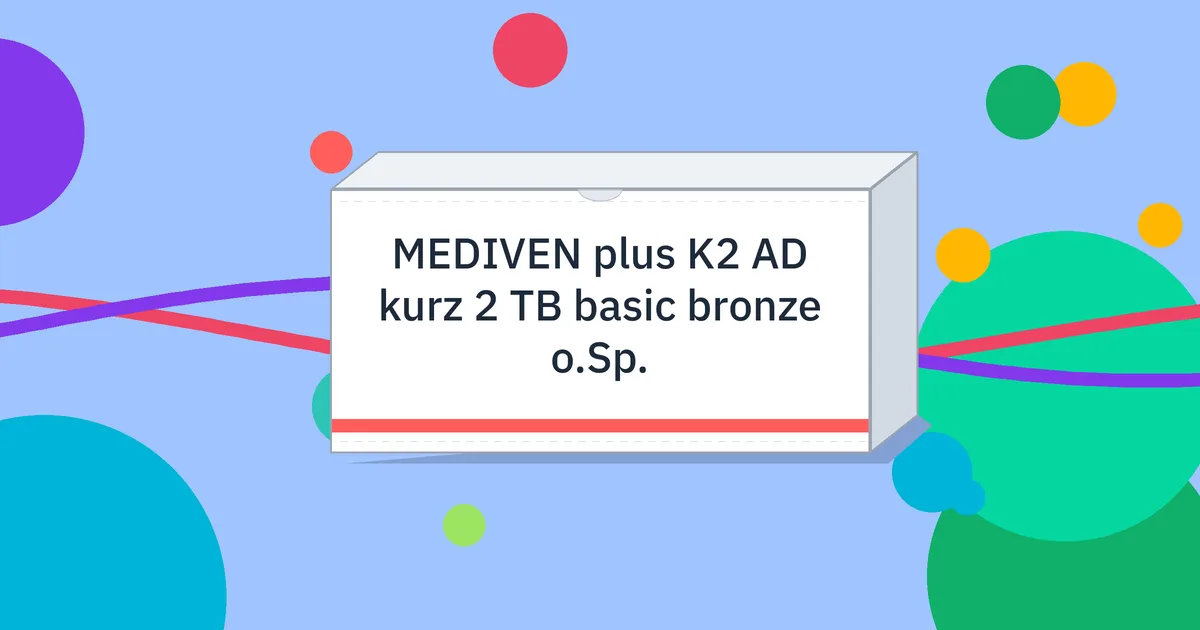 Symbolbild: Packung mit der Aufschrift MEDIVEN plus K2 AD kurz 2 TB basic bronze o.Sp. (PZN 15098743) – Verfügbarkeit und Bezug in Apotheken in Frankfurt am Main