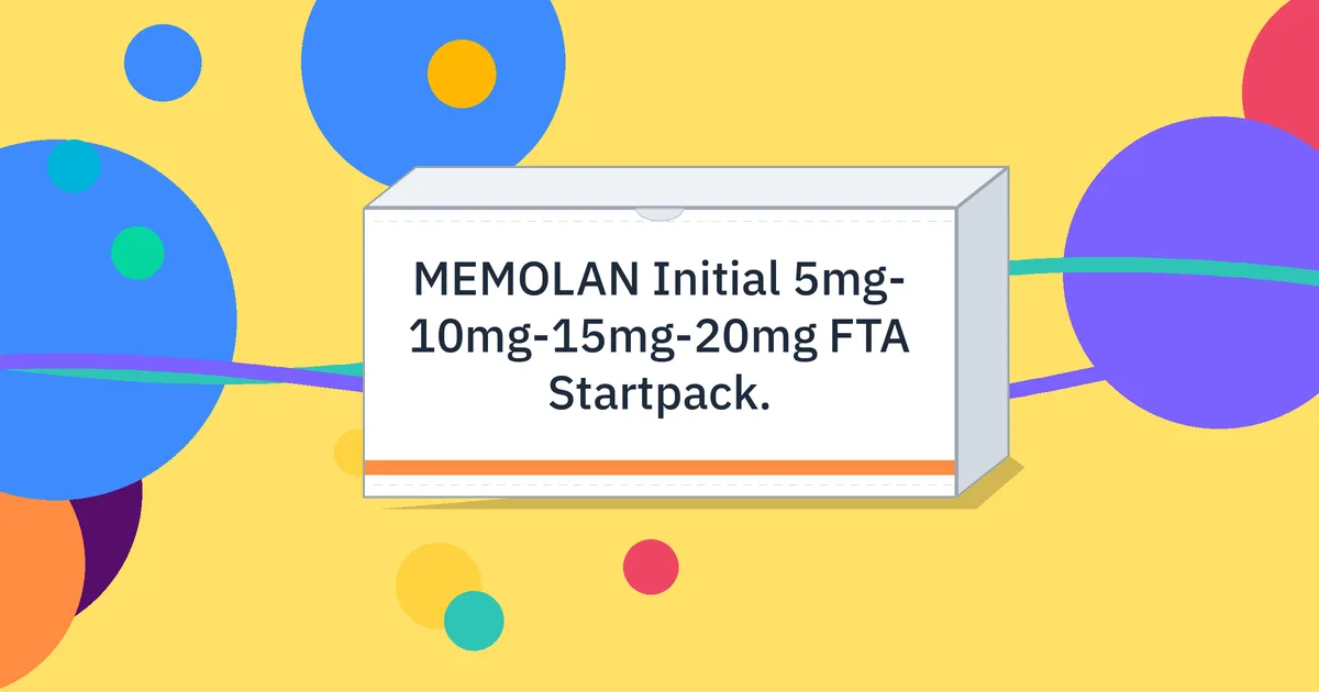 Symbolbild: Packung mit der Aufschrift MEMOLAN Initial 5mg-10mg-15mg-20mg FTA Startpack. (PZN 19875126) – Verfügbarkeit und Bezug in Apotheken in Frankfurt am Main