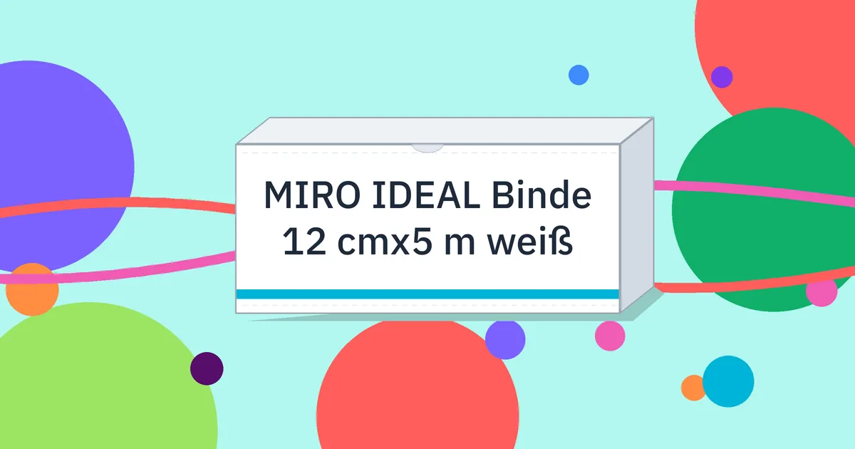 Symbolbild: Packung mit der Aufschrift MIRO IDEAL Binde 12 cmx5 m weiß (PZN 06853258) – Verfügbarkeit und Bezug in Apotheken in Frankfurt am Main