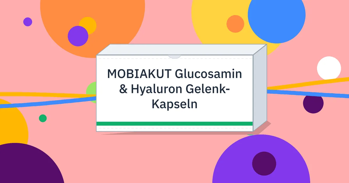 Symbolbild: Packung mit der Aufschrift MOBIAKUT Glucosamin & Hyaluron Gelenk-Kapseln (PZN 18722337) – Verfügbarkeit und Bezug in Apotheken in Frankfurt am Main