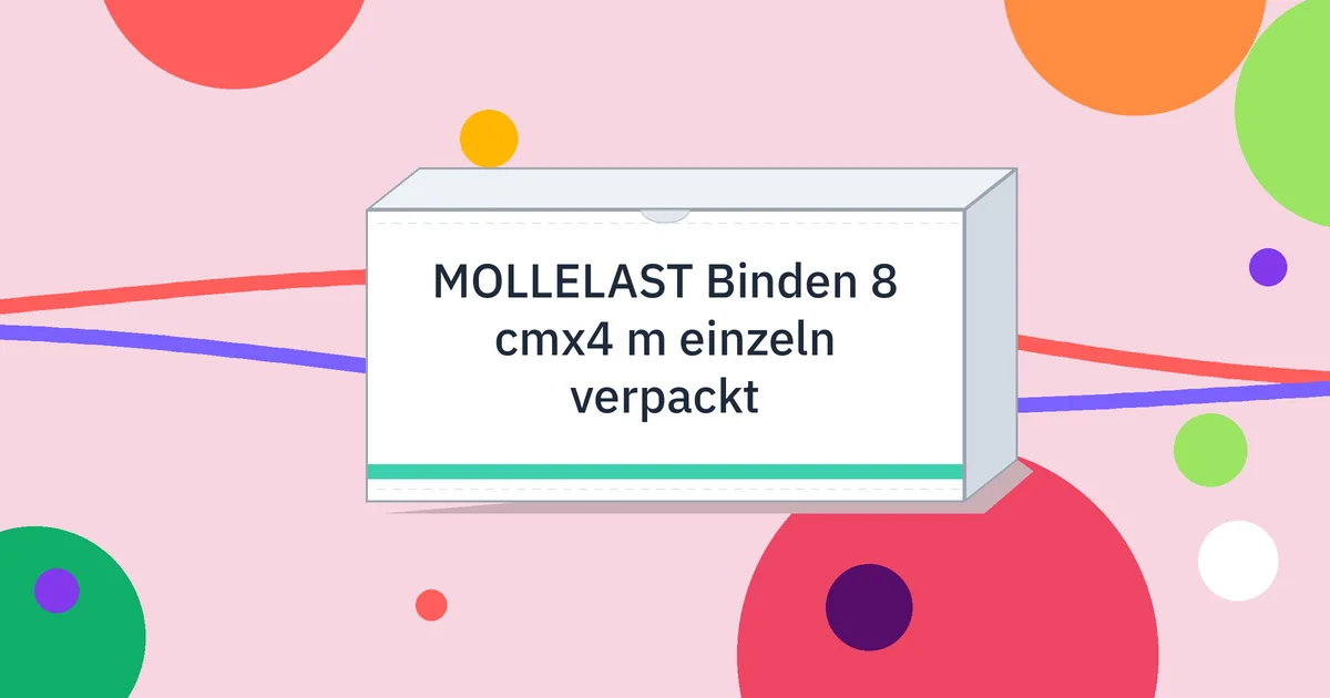 Symbolbild: Packung mit der Aufschrift MOLLELAST Binden 8 cmx4 m einzeln verpackt (PZN 17452491) – Verfügbarkeit und Bezug in Apotheken in Frankfurt am Main