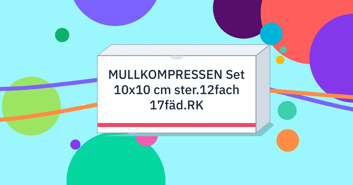 Symbolbild: Packung mit der Aufschrift MULLKOMPRESSEN Set 10x10 cm ster.12fach 17fäd.RK (PZN 06930473) – Verfügbarkeit und Bezug in Apotheken in Frankfurt am Main