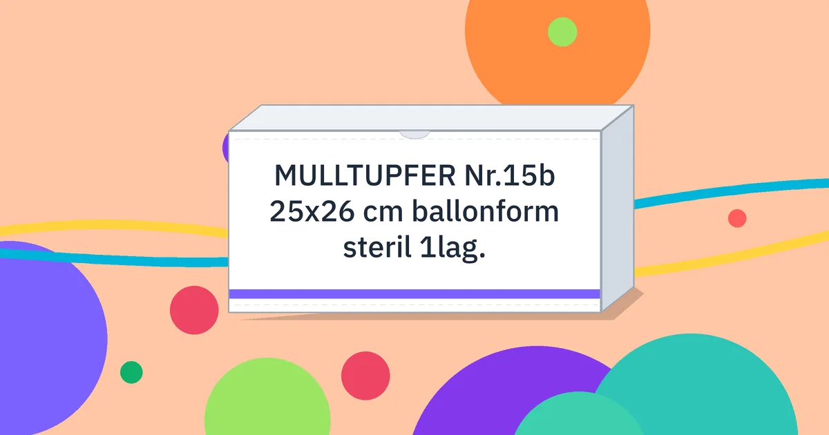 Symbolbild: Packung mit der Aufschrift MULLTUPFER Nr.15b 25x26 cm ballonform steril 1lag. (PZN 14267014) – Verfügbarkeit und Bezug in Apotheken in Frankfurt am Main