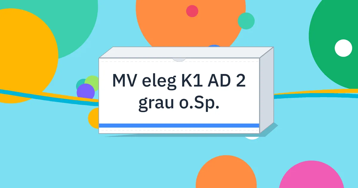 Symbolbild: Packung mit der Aufschrift MV eleg K1 AD 2 grau o.Sp. (PZN 18916372) – Verfügbarkeit und Bezug in Apotheken in Frankfurt am Main