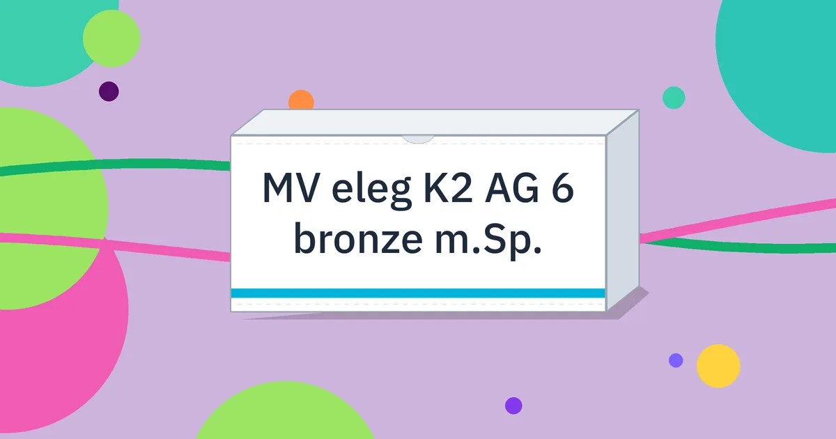 Symbolbild: Packung mit der Aufschrift MV eleg K2 AG 6 bronze m.Sp. (PZN 14719657) – Verfügbarkeit und Bezug in Apotheken in Frankfurt am Main