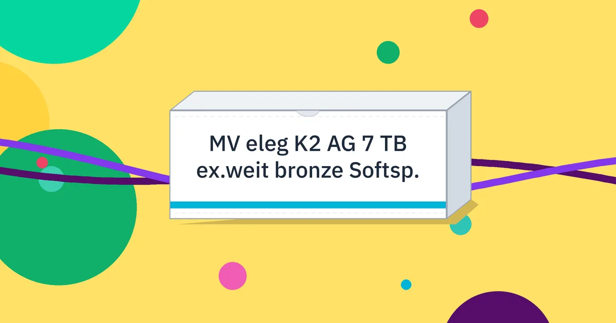 Symbolbild: Packung mit der Aufschrift MV eleg K2 AG 7 TB ex.weit bronze Softsp. (PZN 14719522) – Verfügbarkeit und Bezug in Apotheken in Frankfurt am Main