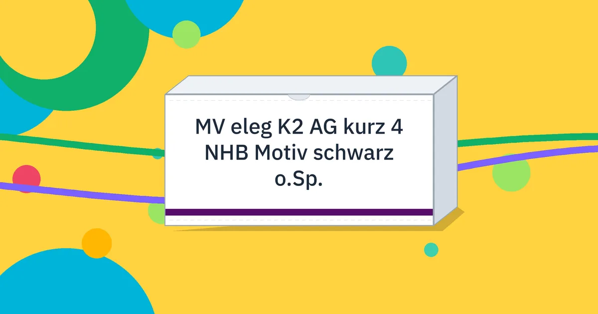 Symbolbild: Packung mit der Aufschrift MV eleg K2 AG kurz 4 NHB Motiv schwarz o.Sp. (PZN 15709017) – Verfügbarkeit und Bezug in Apotheken in Frankfurt am Main