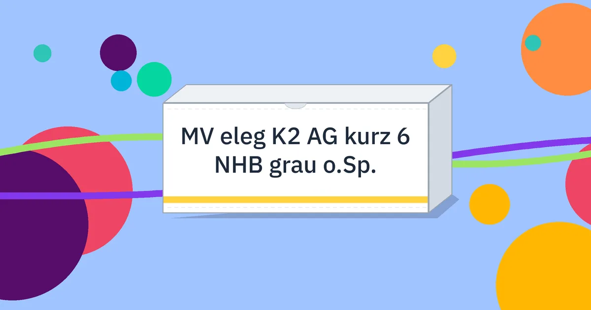 Symbolbild: Packung mit der Aufschrift MV eleg K2 AG kurz 6 NHB grau o.Sp. (PZN 18925359) – Verfügbarkeit und Bezug in Apotheken in Frankfurt am Main