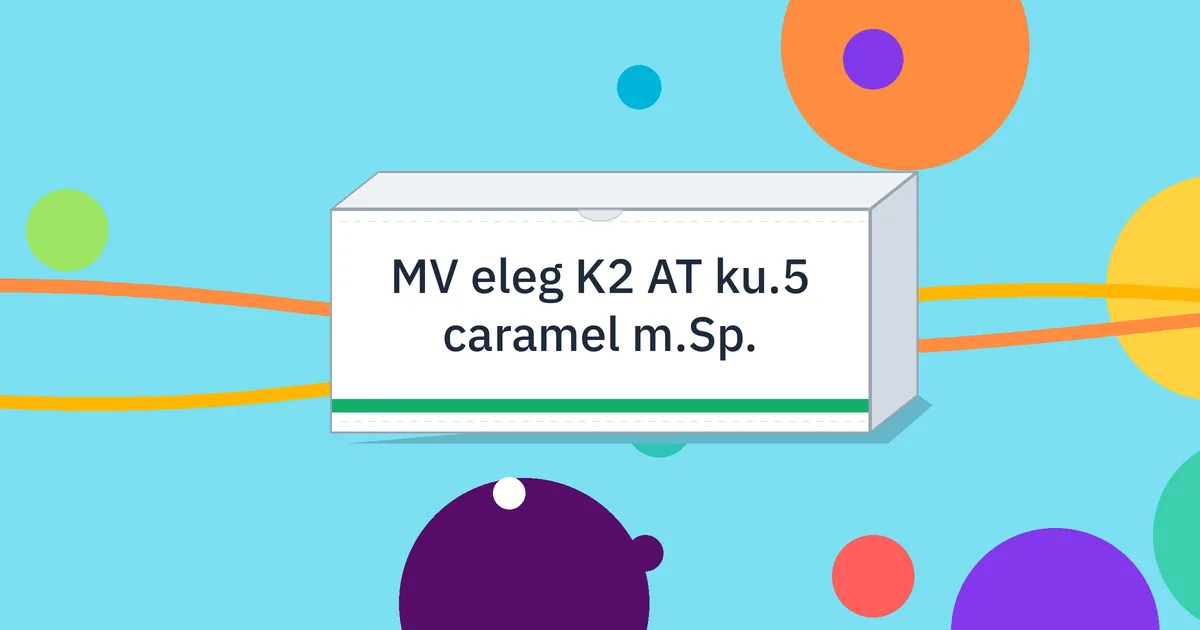 Symbolbild: Packung mit der Aufschrift MV eleg K2 AT ku.5 caramel m.Sp. (PZN 00530028) – Verfügbarkeit und Bezug in Apotheken in Frankfurt am Main
