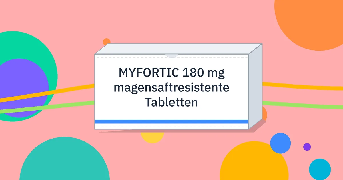 Symbolbild: Packung mit der Aufschrift MYFORTIC 180 mg magensaftresistente Tabletten (PZN 01755321) – Verfügbarkeit und Bezug in Apotheken in Frankfurt am Main