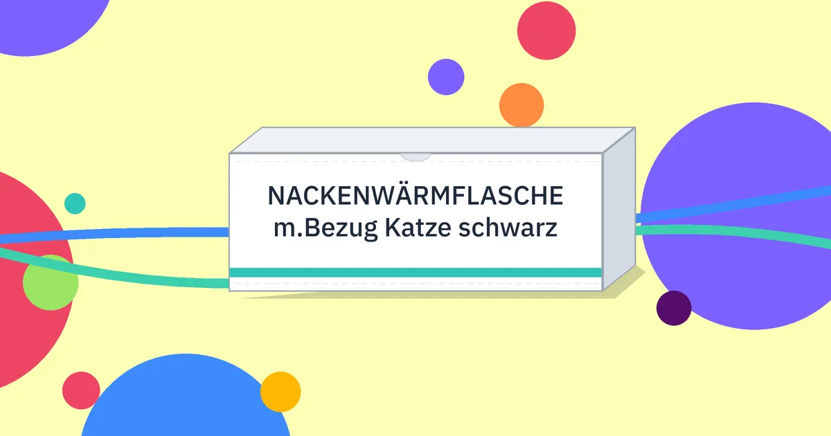 Symbolbild: Packung mit der Aufschrift NACKENWÄRMFLASCHE m.Bezug Katze schwarz (PZN 15892234) – Verfügbarkeit und Bezug in Apotheken in Frankfurt am Main