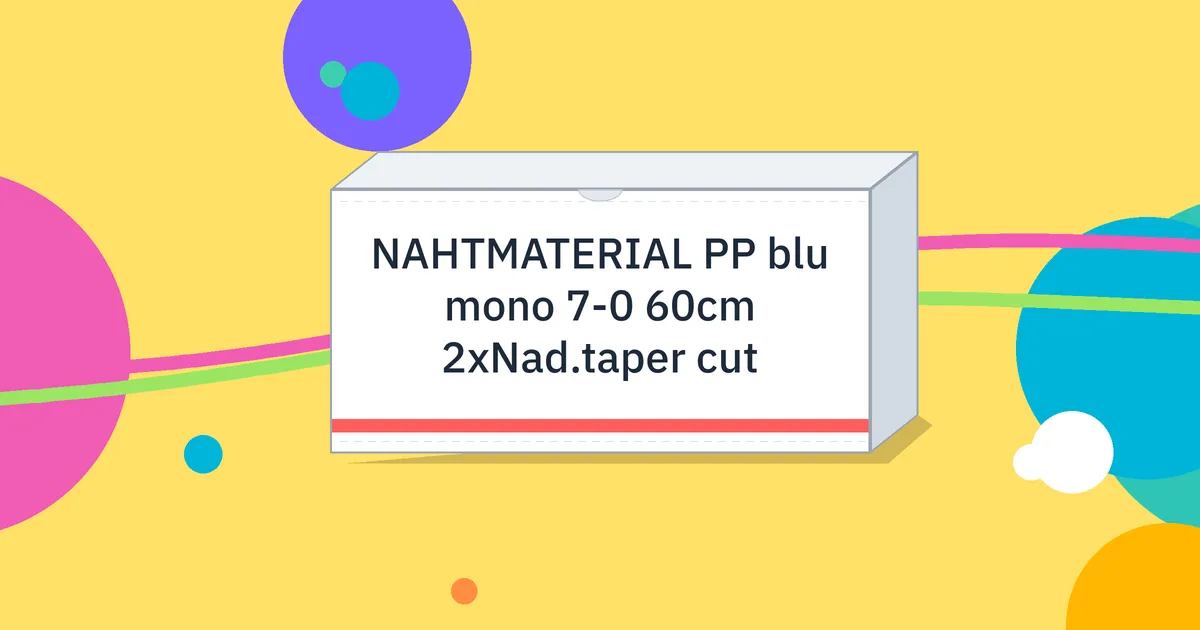 Symbolbild: Packung mit der Aufschrift NAHTMATERIAL PP blu mono 7-0 60cm 2xNad.taper cut (PZN 19206827) – Verfügbarkeit und Bezug in Apotheken in Frankfurt am Main