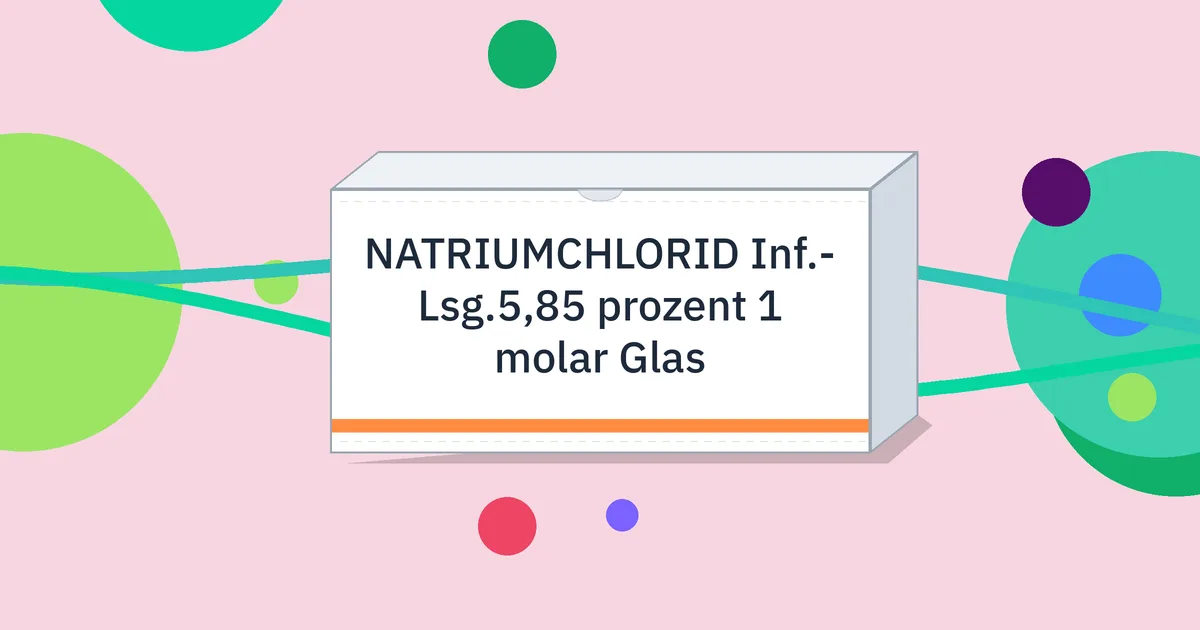 Symbolbild: Packung mit der Aufschrift NATRIUMCHLORID Inf.-Lsg.5,85 prozent 1 molar Glas (PZN 04585724) – Verfügbarkeit und Bezug in Apotheken in Frankfurt am Main