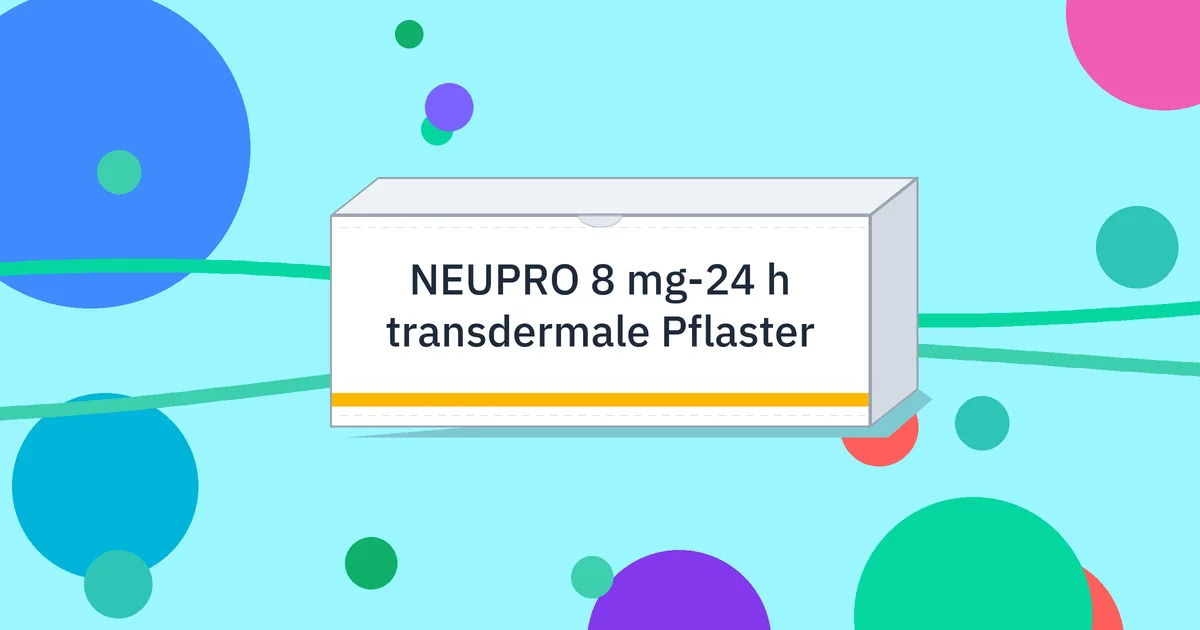 Symbolbild: Packung mit der Aufschrift NEUPRO 8 mg-24 h transdermale Pflaster (PZN 10180888) – Verfügbarkeit und Bezug in Apotheken in Frankfurt am Main