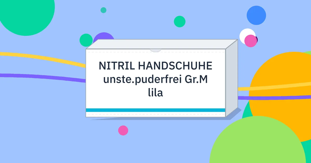 Symbolbild: Packung mit der Aufschrift NITRIL HANDSCHUHE unste.puderfrei Gr.M lila (PZN 10188625) – Verfügbarkeit und Bezug in Apotheken in Frankfurt am Main