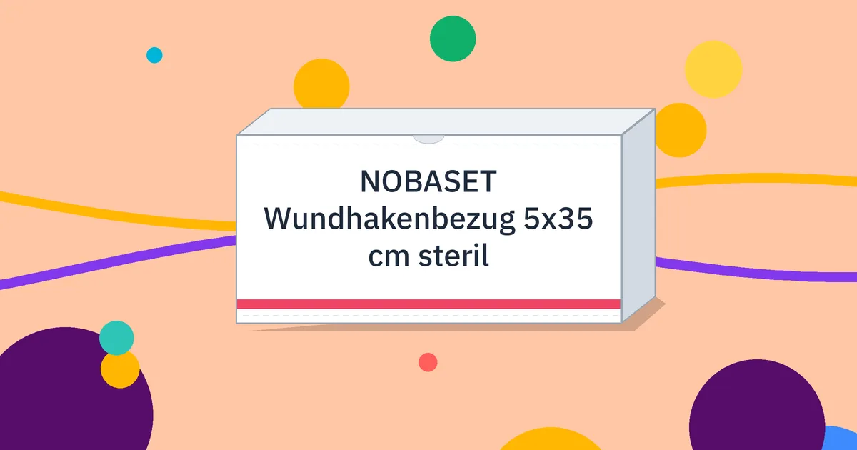 Symbolbild: Packung mit der Aufschrift NOBASET Wundhakenbezug 5x35 cm steril (PZN 18367876) – Verfügbarkeit und Bezug in Apotheken in Frankfurt am Main