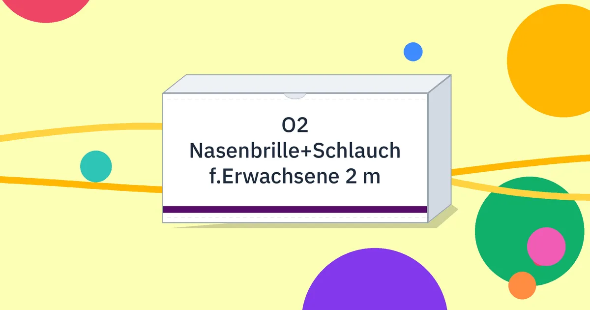 Symbolbild: Packung mit der Aufschrift O2 Nasenbrille+Schlauch f.Erwachsene 2 m (PZN 05974296) – Verfügbarkeit und Bezug in Apotheken in Frankfurt am Main