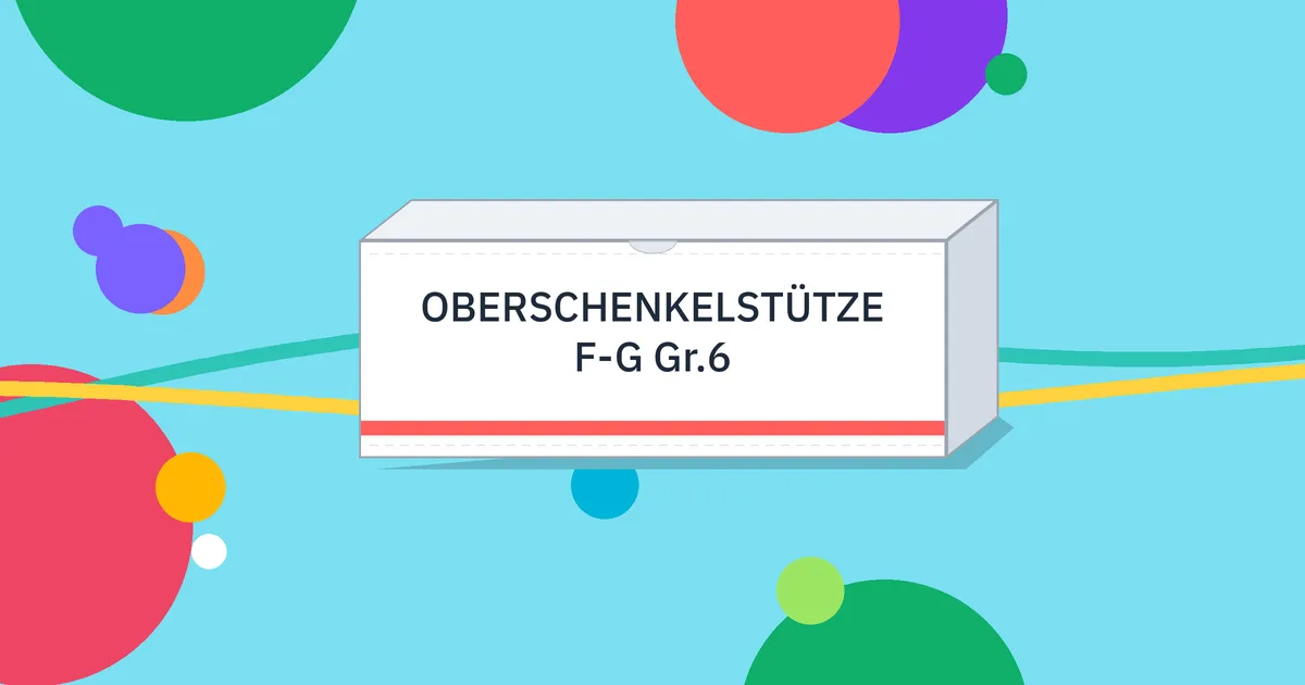 Symbolbild: Packung mit der Aufschrift OBERSCHENKELSTÜTZE F-G Gr.6 (PZN 02008081) – Verfügbarkeit und Bezug in Apotheken in Frankfurt am Main
