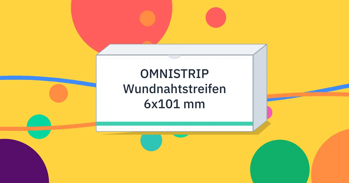 Symbolbild: Packung mit der Aufschrift OMNISTRIP Wundnahtstreifen 6x101 mm (PZN 00761667) – Verfügbarkeit und Bezug in Apotheken in Frankfurt am Main