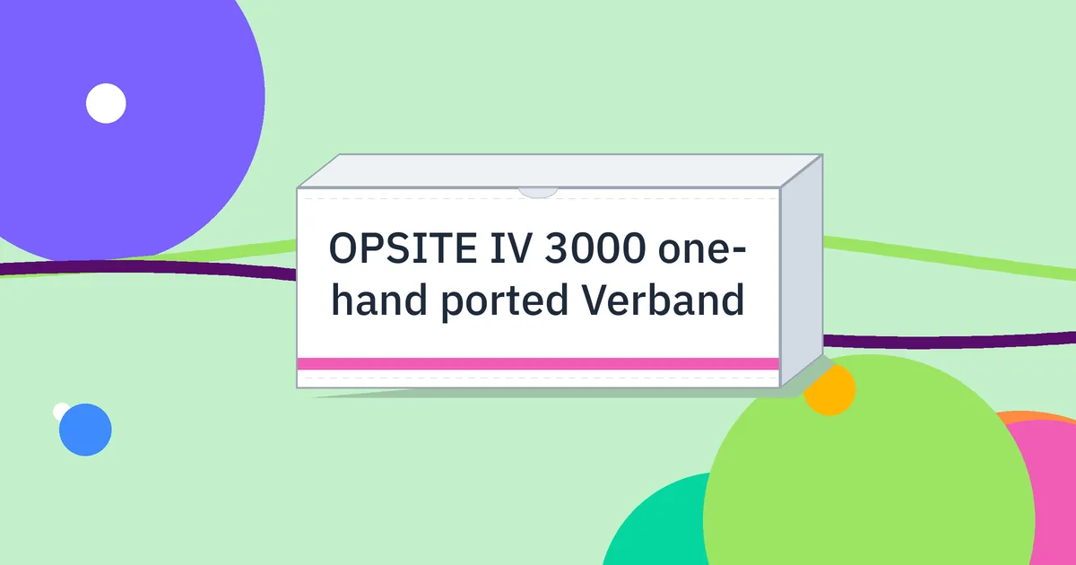 Symbolbild: Packung mit der Aufschrift OPSITE IV 3000 one-hand ported Verband (PZN 17833187) – Verfügbarkeit und Bezug in Apotheken in Frankfurt am Main