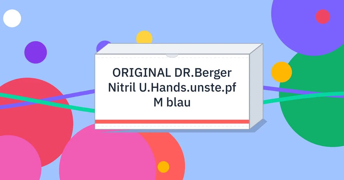 Symbolbild: Packung mit der Aufschrift ORIGINAL DR.Berger Nitril U.Hands.unste.pf M blau (PZN 18010832) – Verfügbarkeit und Bezug in Apotheken in Frankfurt am Main