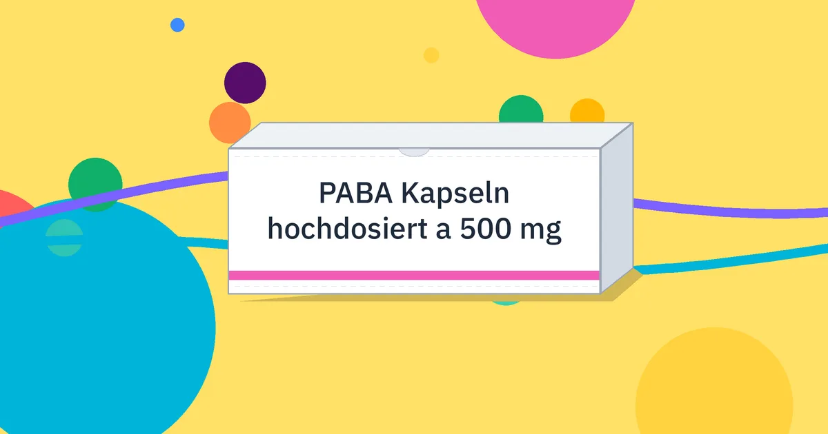 Symbolbild: Packung mit der Aufschrift PABA Kapseln hochdosiert a 500 mg (PZN 19307758) – Verfügbarkeit und Bezug in Apotheken in Frankfurt am Main