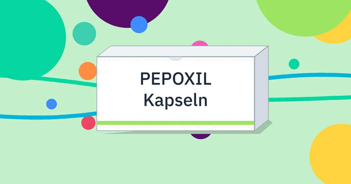 Symbolbild: Packung mit der Aufschrift PEPOXIL Kapseln (PZN 19945625) – Verfügbarkeit und Bezug in Apotheken in Frankfurt am Main