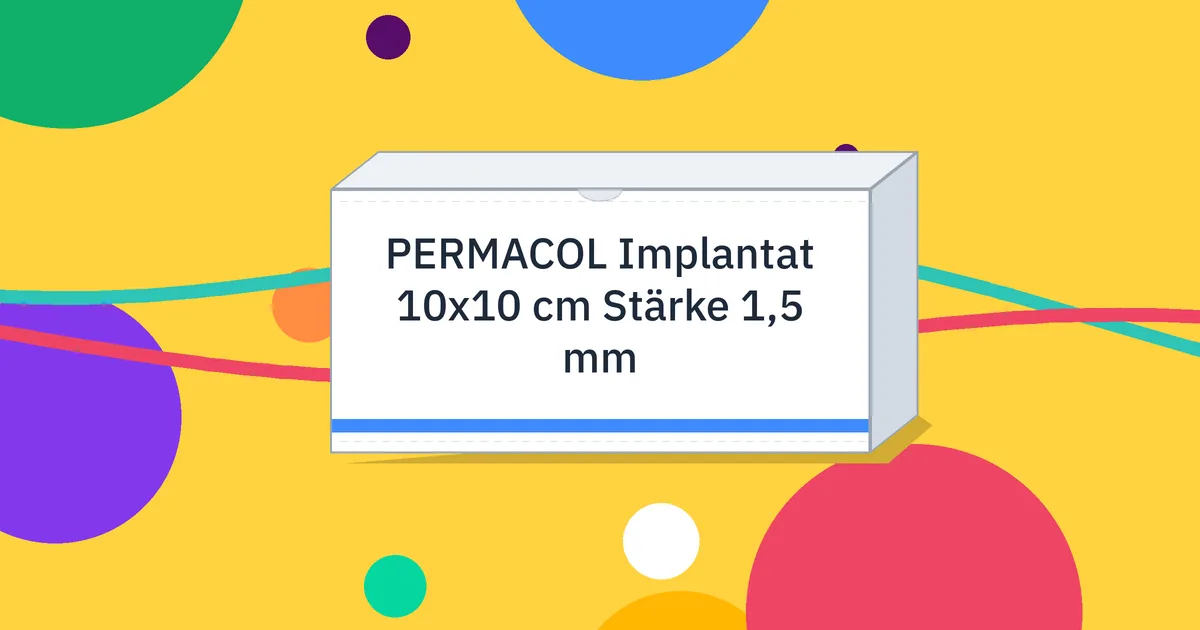 Symbolbild: Packung mit der Aufschrift PERMACOL Implantat 10x10 cm Stärke 1,5 mm (PZN 05869659) – Verfügbarkeit und Bezug in Apotheken in Frankfurt am Main