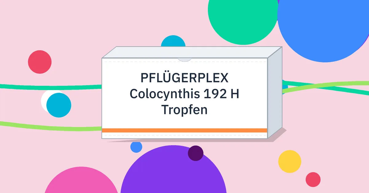 Symbolbild: Packung mit der Aufschrift PFLÜGERPLEX Colocynthis 192 H Tropfen (PZN 02888260) – Verfügbarkeit und Bezug in Apotheken in Frankfurt am Main