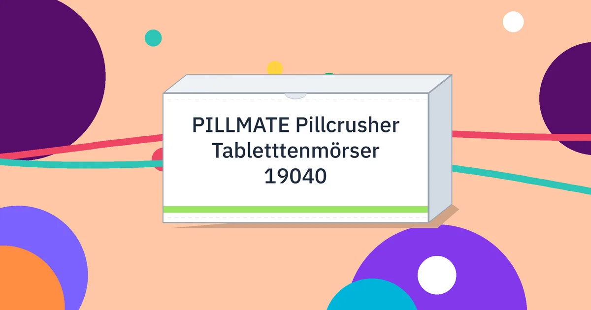 Symbolbild: Packung mit der Aufschrift PILLMATE Pillcrusher Tabletttenmörser 19040 (PZN 07592015) – Verfügbarkeit und Bezug in Apotheken in Frankfurt am Main