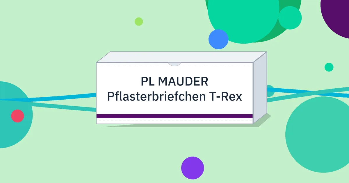 Symbolbild: Packung mit der Aufschrift PL MAUDER Pflasterbriefchen T-Rex (PZN 19435226) – Verfügbarkeit und Bezug in Apotheken in Frankfurt am Main