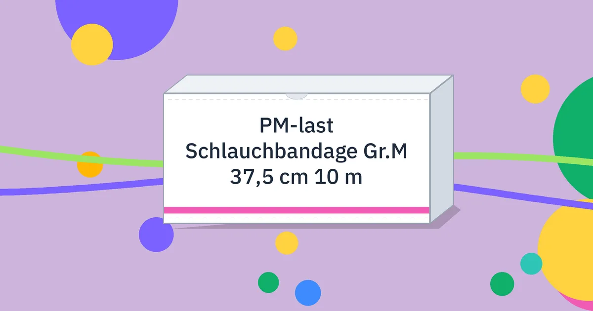 Symbolbild: Packung mit der Aufschrift PM-last Schlauchbandage Gr.M 37,5 cm 10 m (PZN 18845979) – Verfügbarkeit und Bezug in Apotheken in Frankfurt am Main