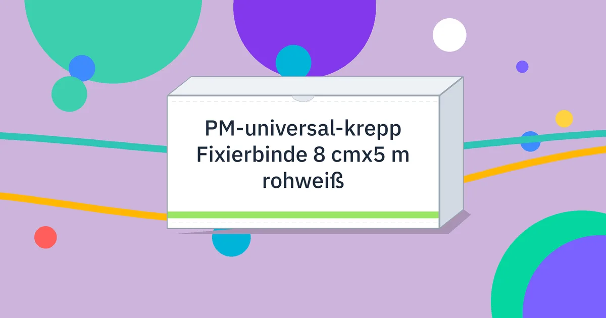 Symbolbild: Packung mit der Aufschrift PM-universal-krepp Fixierbinde 8 cmx5 m rohweiß (PZN 18844483) – Verfügbarkeit und Bezug in Apotheken in Frankfurt am Main