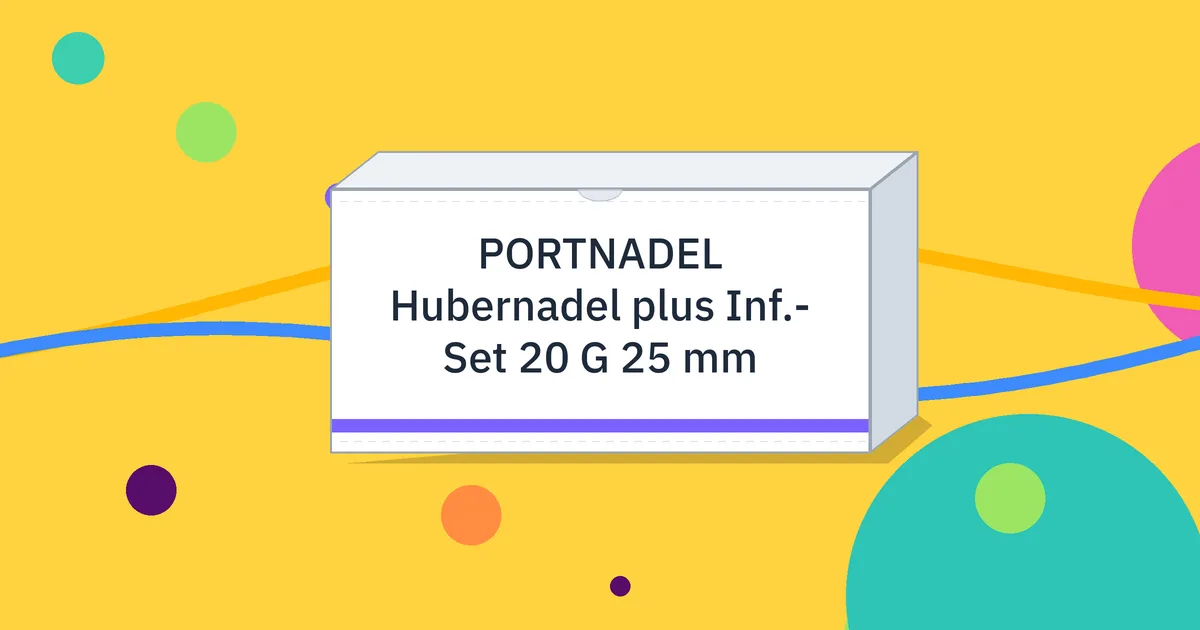 Symbolbild: Packung mit der Aufschrift PORTNADEL Hubernadel plus Inf.-Set 20 G 25 mm (PZN 02706879) – Verfügbarkeit und Bezug in Apotheken in Frankfurt am Main