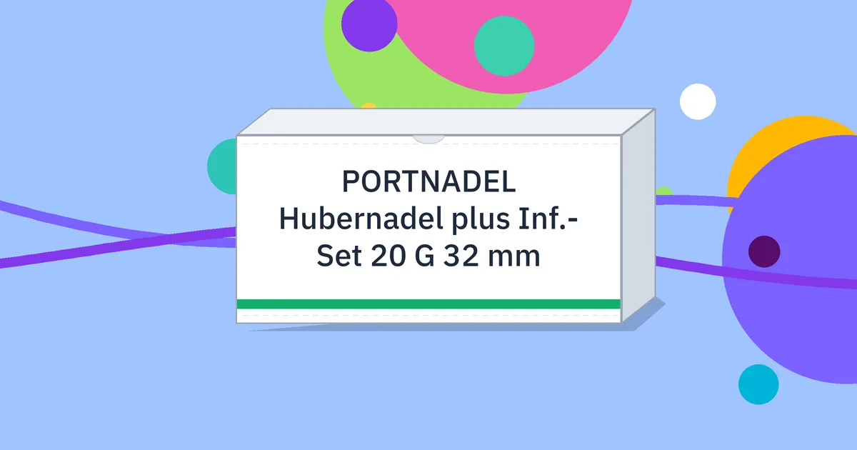 Symbolbild: Packung mit der Aufschrift PORTNADEL Hubernadel plus Inf.-Set 20 G 32 mm (PZN 02706885) – Verfügbarkeit und Bezug in Apotheken in Frankfurt am Main