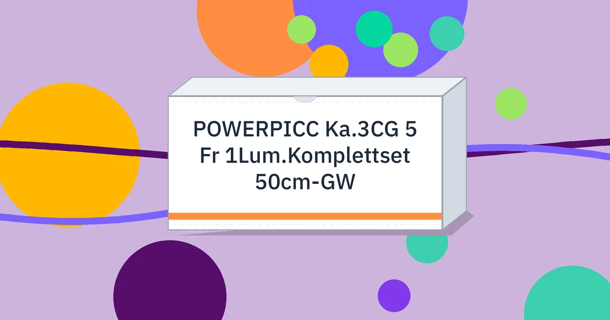 Symbolbild: Packung mit der Aufschrift POWERPICC Ka.3CG 5 Fr 1Lum.Komplettset 50cm-GW (PZN 12398628) – Verfügbarkeit und Bezug in Apotheken in Frankfurt am Main