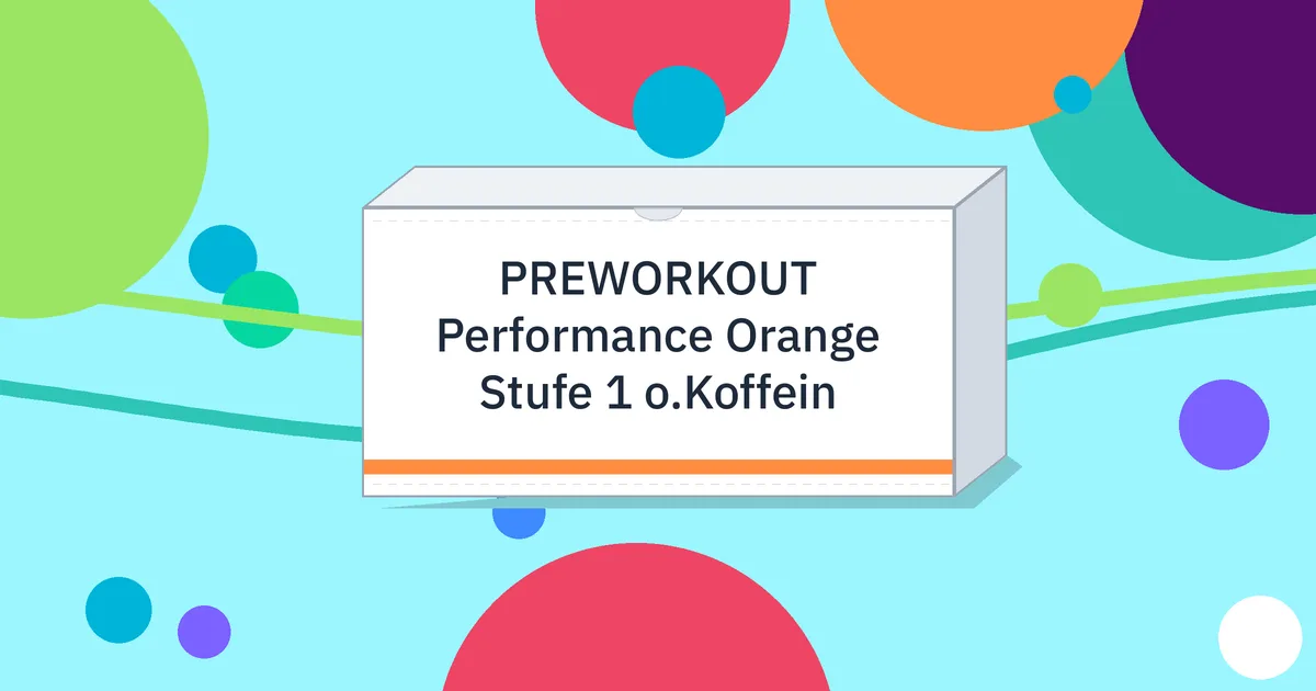 Symbolbild: Packung mit der Aufschrift PREWORKOUT Performance Orange Stufe 1 o.Koffein (PZN 18813755) – Verfügbarkeit und Bezug in Apotheken in Frankfurt am Main