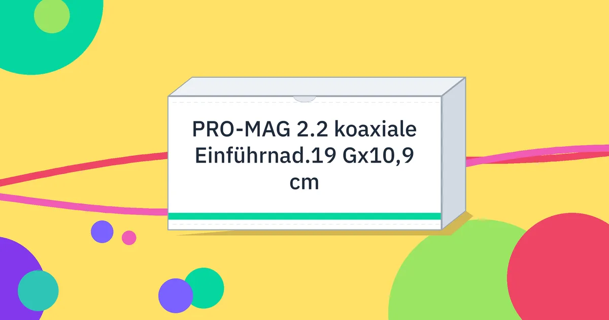Symbolbild: Packung mit der Aufschrift PRO-MAG 2.2 koaxiale Einführnad.19 Gx10,9 cm (PZN 06768340) – Verfügbarkeit und Bezug in Apotheken in Frankfurt am Main