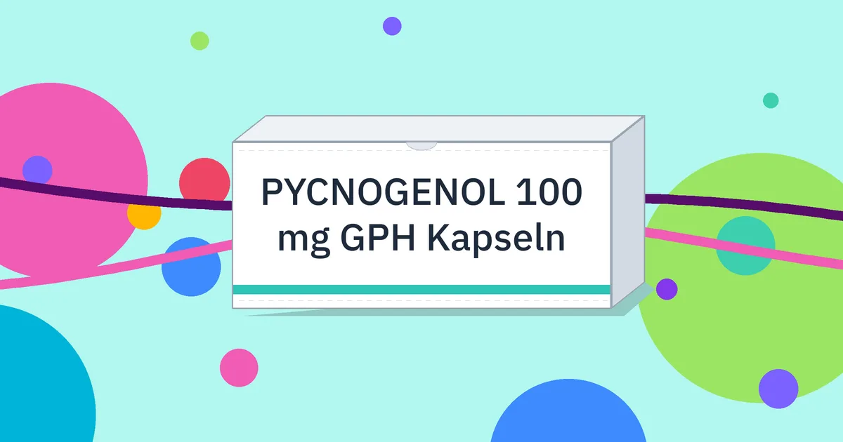 Symbolbild: Packung mit der Aufschrift PYCNOGENOL 100 mg GPH Kapseln (PZN 09180914) – Verfügbarkeit und Bezug in Apotheken in Frankfurt am Main