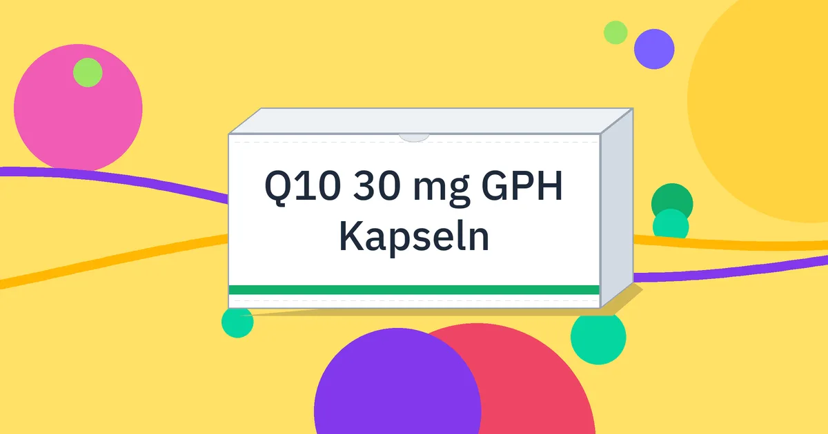 Symbolbild: Packung mit der Aufschrift Q10 30 mg GPH Kapseln (PZN 09722048) – Verfügbarkeit und Bezug in Apotheken in Frankfurt am Main