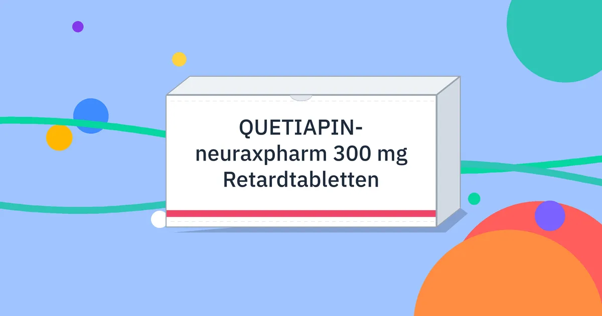 Symbolbild: Packung mit der Aufschrift QUETIAPIN-neuraxpharm 300 mg Retardtabletten (PZN 09445896) – Verfügbarkeit und Bezug in Apotheken in Frankfurt am Main