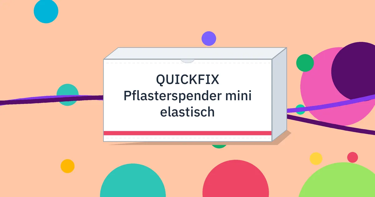 Symbolbild: Packung mit der Aufschrift QUICKFIX Pflasterspender mini elastisch (PZN 09534298) – Verfügbarkeit und Bezug in Apotheken in Frankfurt am Main