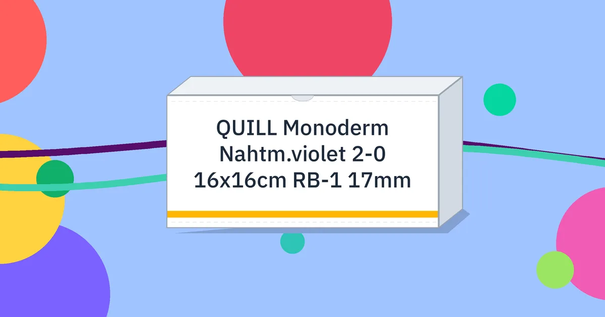 Symbolbild: Packung mit der Aufschrift QUILL Monoderm Nahtm.violet 2-0 16x16cm RB-1 17mm (PZN 17988518) – Verfügbarkeit und Bezug in Apotheken in Frankfurt am Main